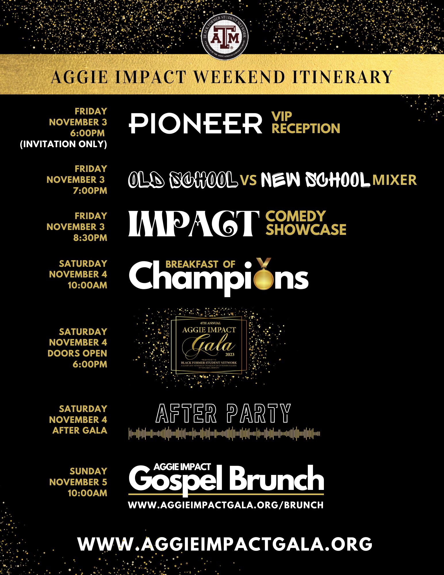 Gala Weekend Itinerary • Aggie Impact Gala • Texas A&M BFSN